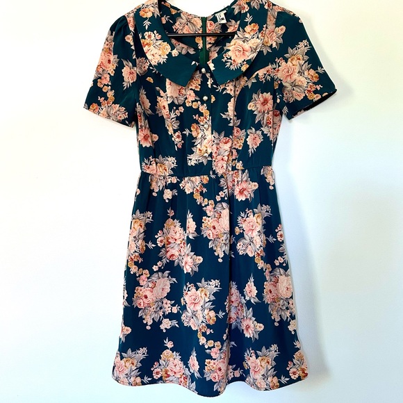 Pink Owl | Dresses | Modcloth Teal Peach Floral Dress Fit And Flare ...